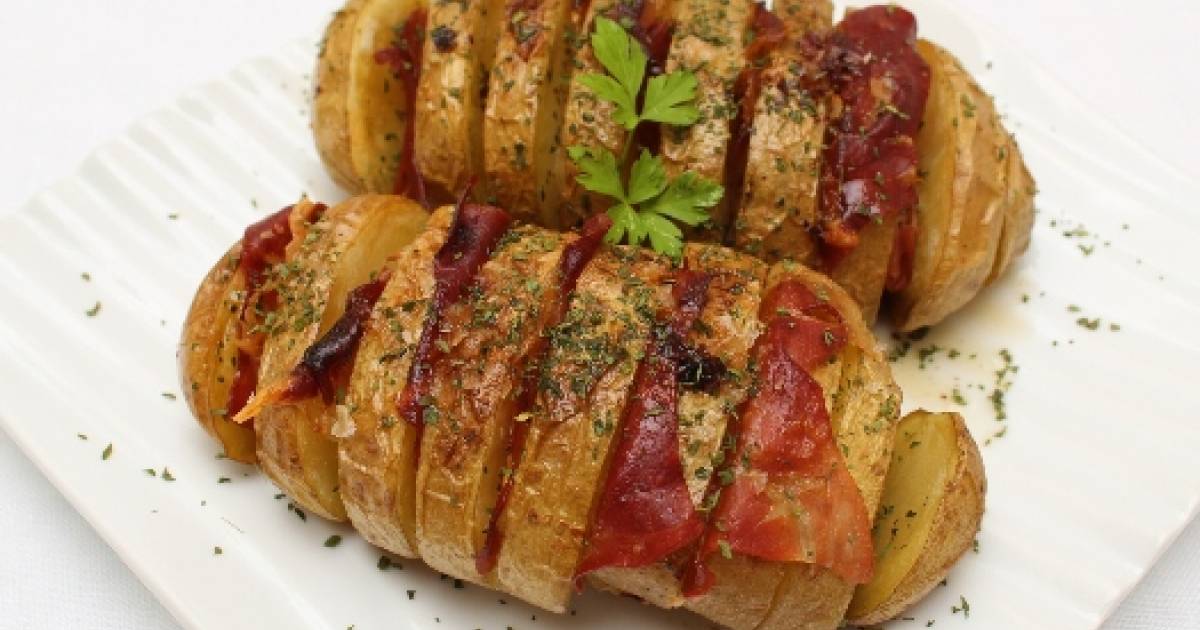 Patatas Rellenas Al Horno Al Estilo Hasselback Con Jamón Cocina Y