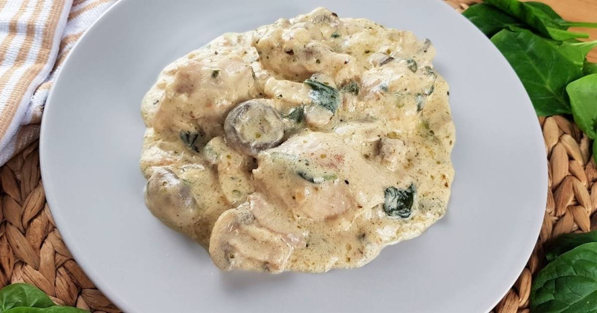 Pollo con espinacas y champiñones en salsa cremosa | Cocina y recetas ...